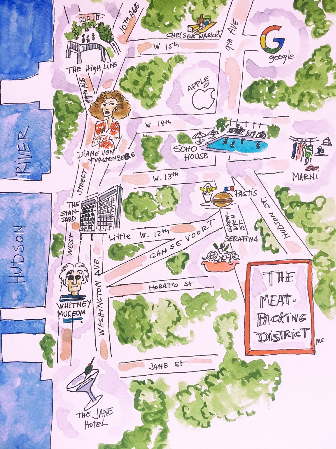 Mapa ilustrado de Meatpacking District, el barrio top de Nueva York